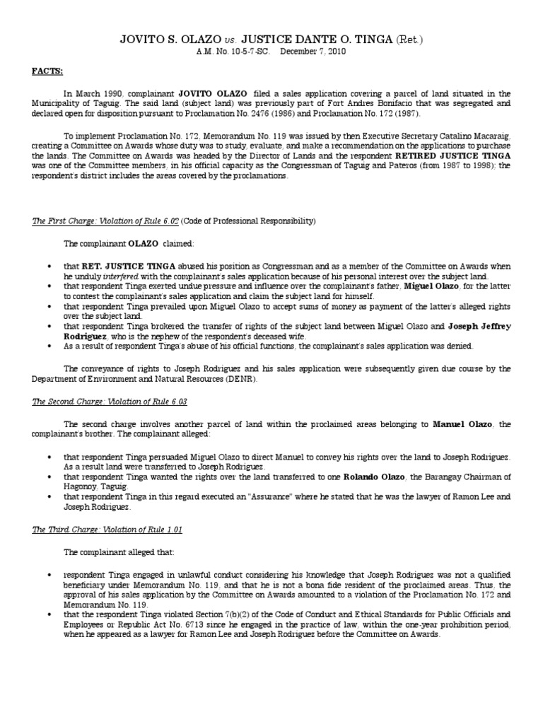 Tinga's Ethical Violations Case Summary | PDF | Practice Of Law | Lawyer