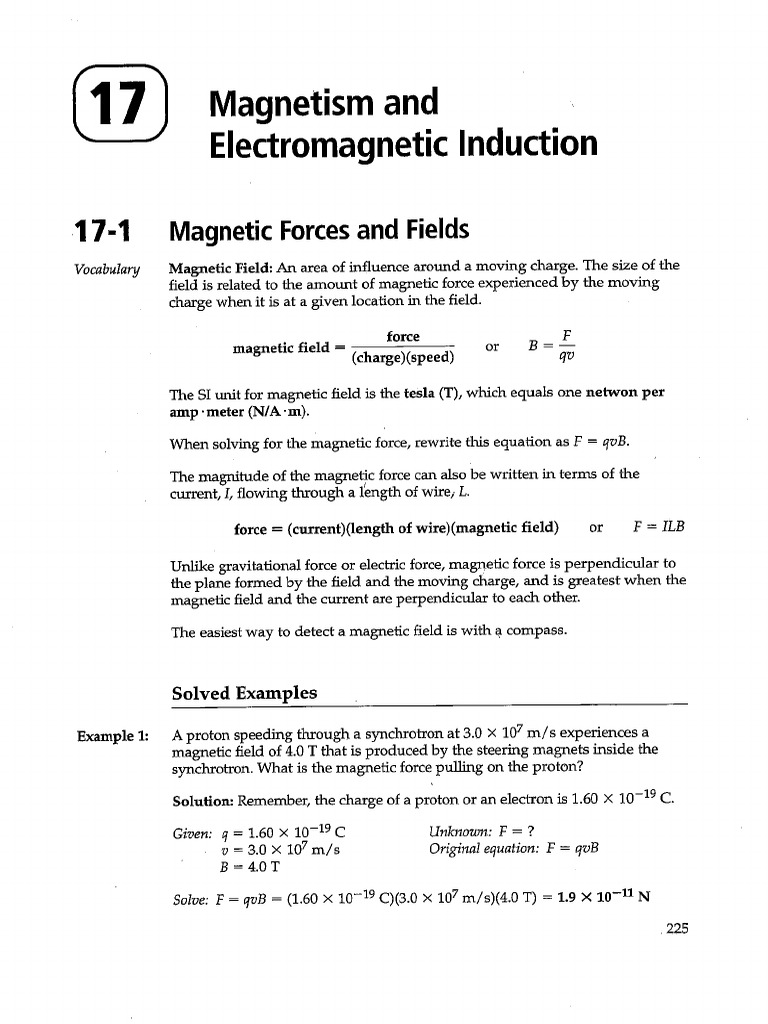 Chapter 17 Magnetism and Electromagnetic Induction Problem Solving Exercises | PDF
