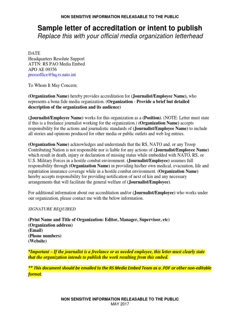 Sample Letter of Accreditation or Intent To Publish: Replace This With ...