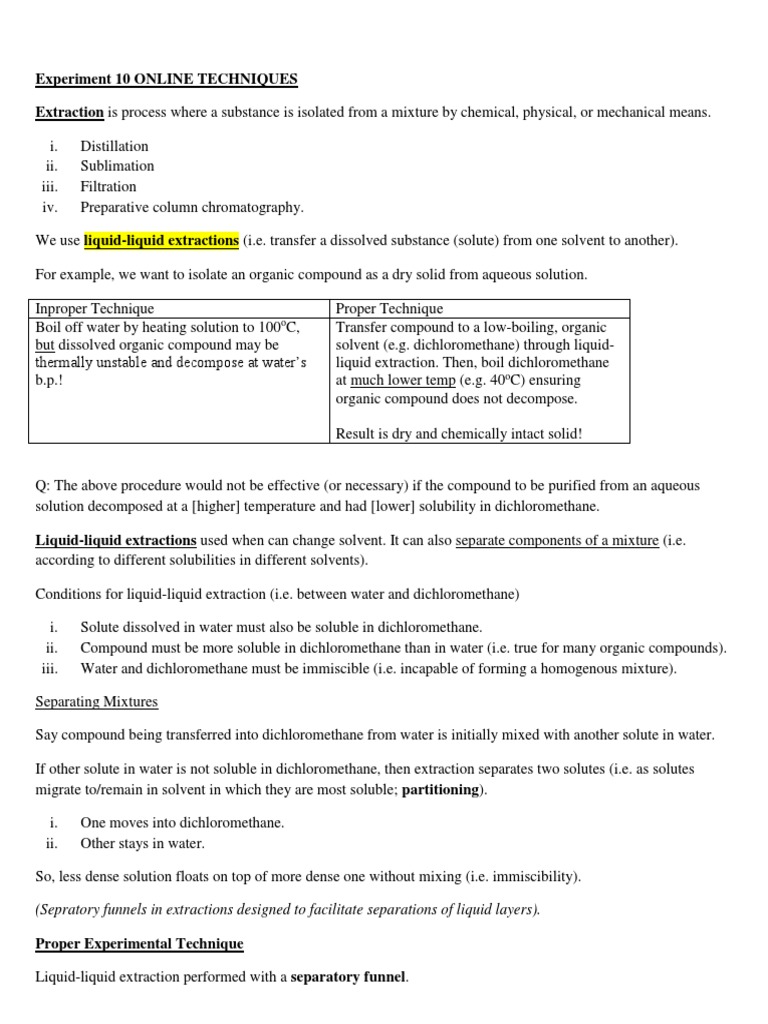 Liquid Liquid Extraction Techniques | PDF | Solubility | Solution