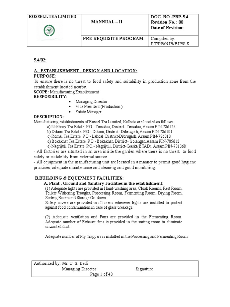 RVA Pre | PDF | Hygiene | Auditor's Report