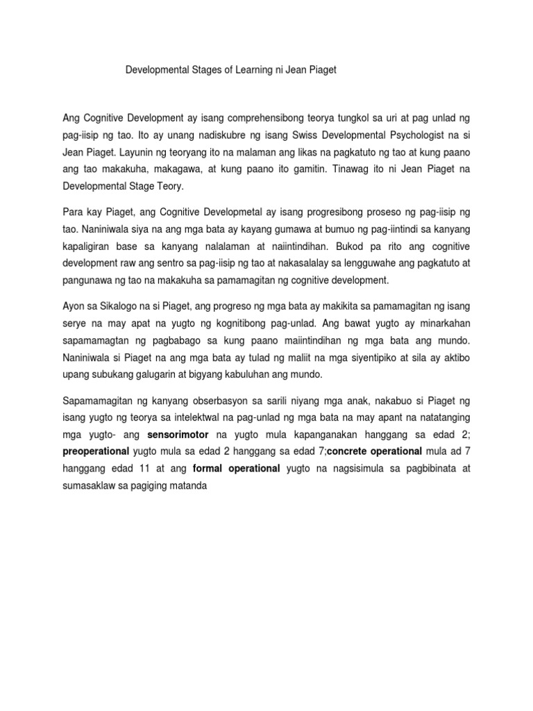 Developmental Stages of Learning | PDF