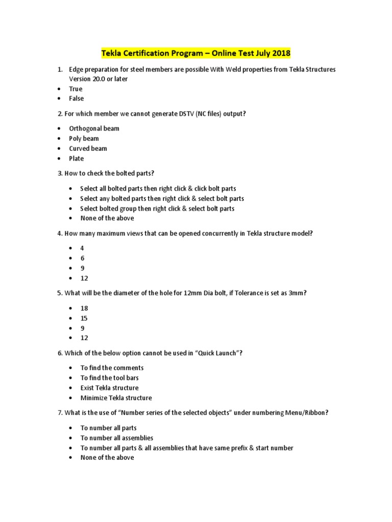 Tekla Quiz | PDF | 3 D Modeling | Computer File