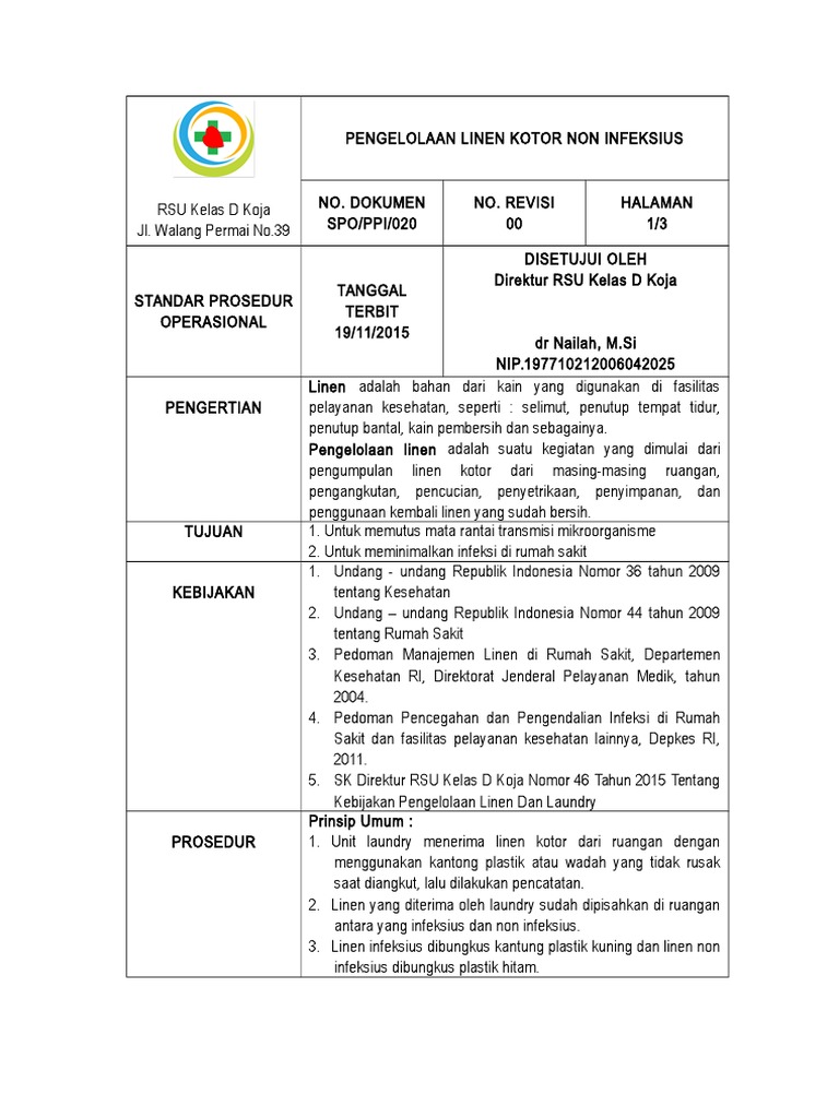 Spo Pengelolaan Linen Kotor Non Infeksius | PDF