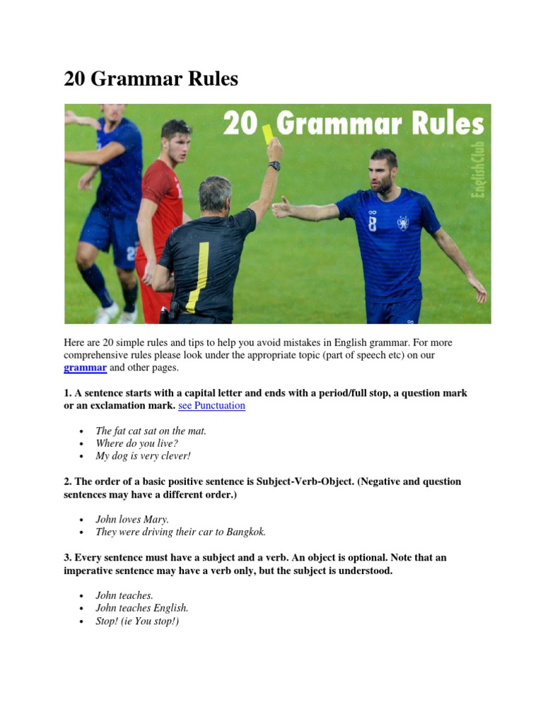 20 Grammar Rules | PDF | Grammatical Number | Plural