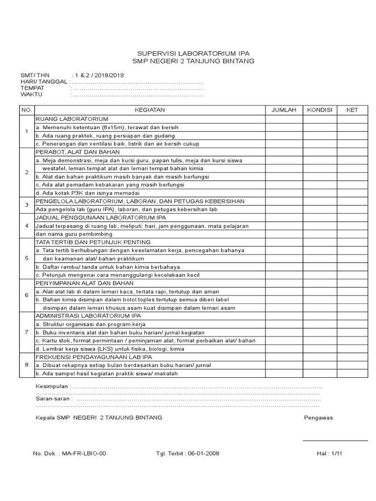 Supervisi Lab IPA | PDF
