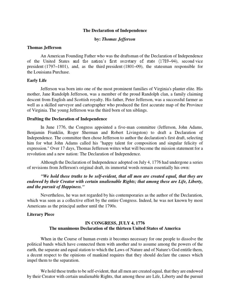 The Declaration of Independence (Word) | Download Free PDF | United ...