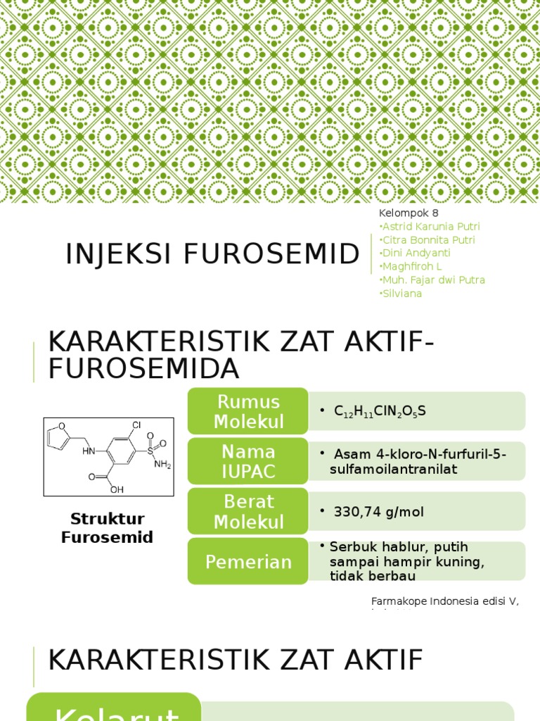 Karakteristik dan Formulasi Furosemid Injeksi | PDF