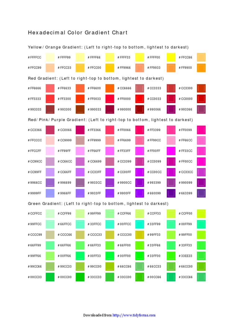 Hexadecimal Color Gradient Chart | PDF | Graphic Design | Computer Graphics Hexadecimal Color Gradient Chart | PDF | Graphic Design | Computer Graphics