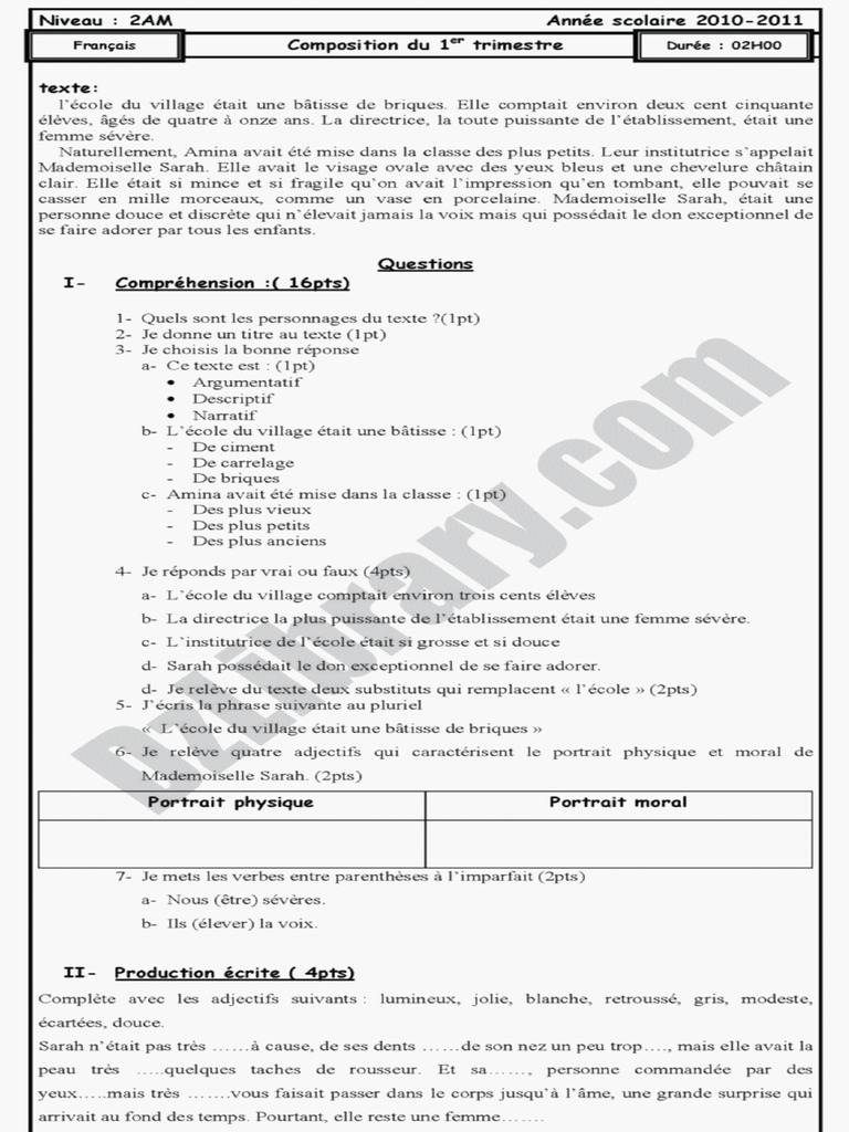 Dzexams 2am Francais t1 20111 444864 | PDF