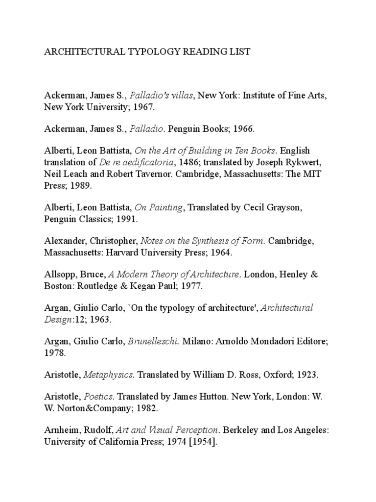 Architectural Typology Reading List | PDF