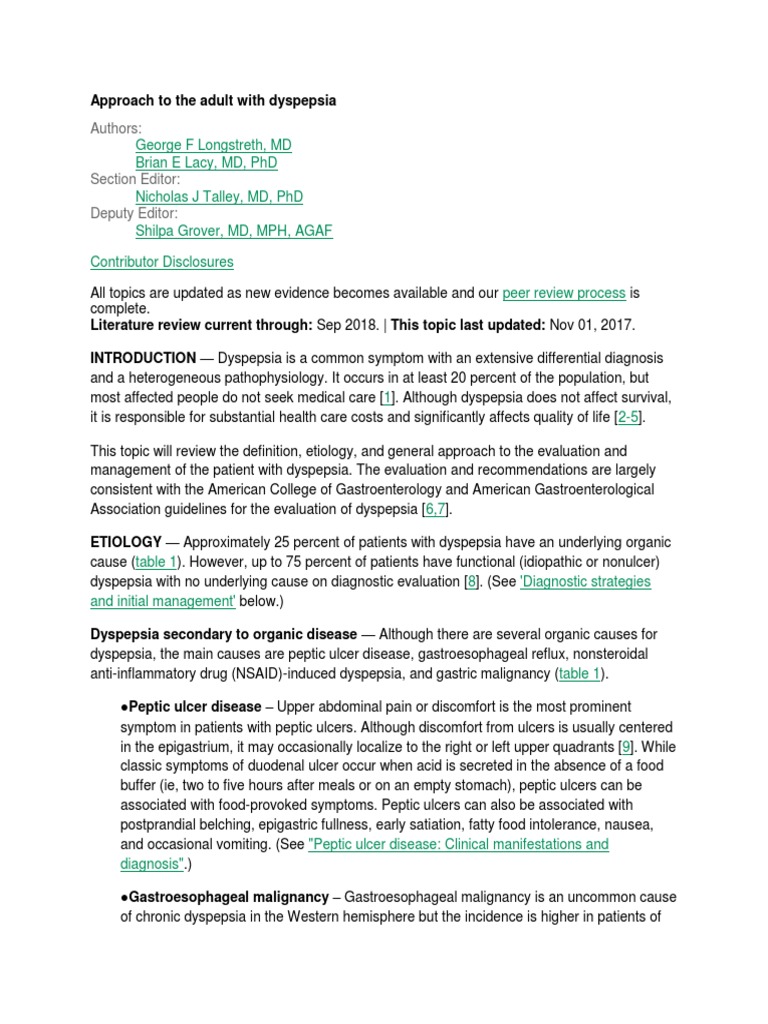Approach To The Adult With Dyspepsia | PDF | Indigestion | Gastroenterology