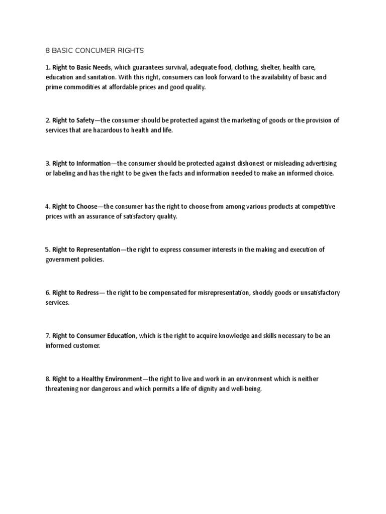 The Eight Basic Consumer Rights: A Guide to Protections for Safety ...