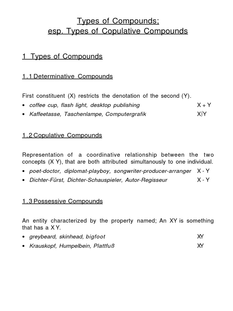 Types of Compounds Esp. Types of Copulative Compounds | PDF | Morphology (Linguistics) | Philology