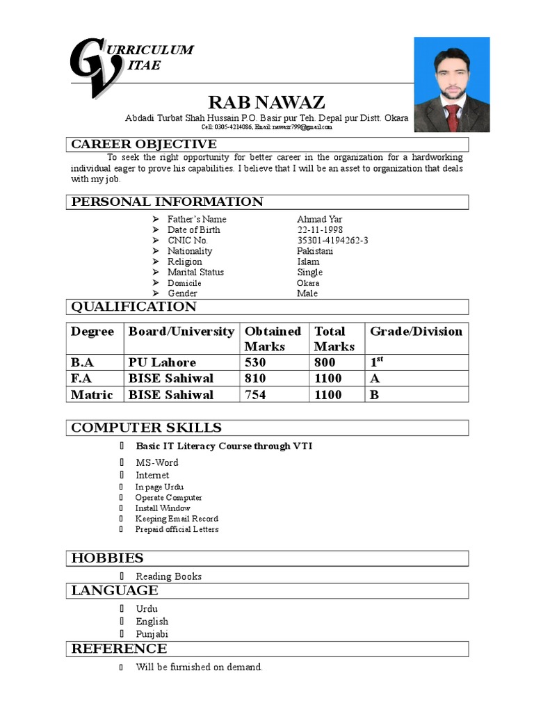 CV Rab Nawaz | PDF