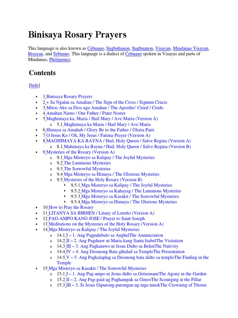 Binisaya Rosary Prayers | PDF