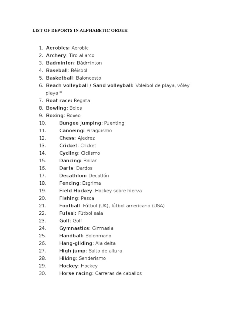 List of sports in alphabetical order | PDF