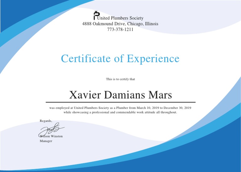 Free Printable Plumber Certificate