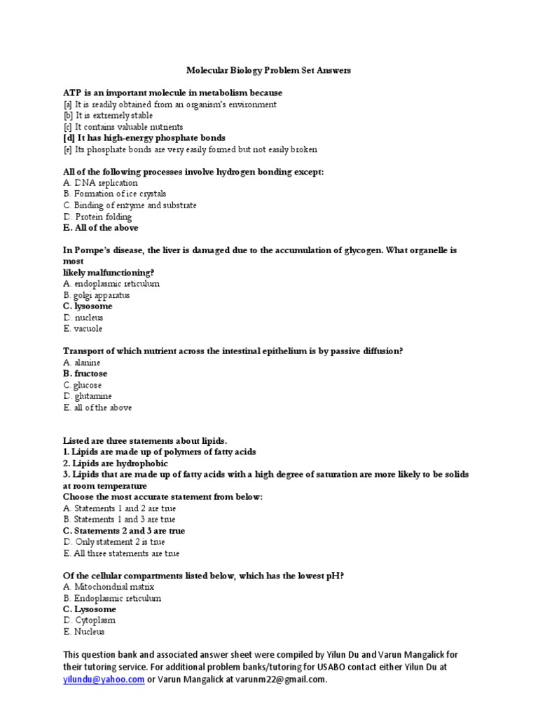 Questions Bank For Molecular Biology Answer Sheet PDF | PDF | Dna ...