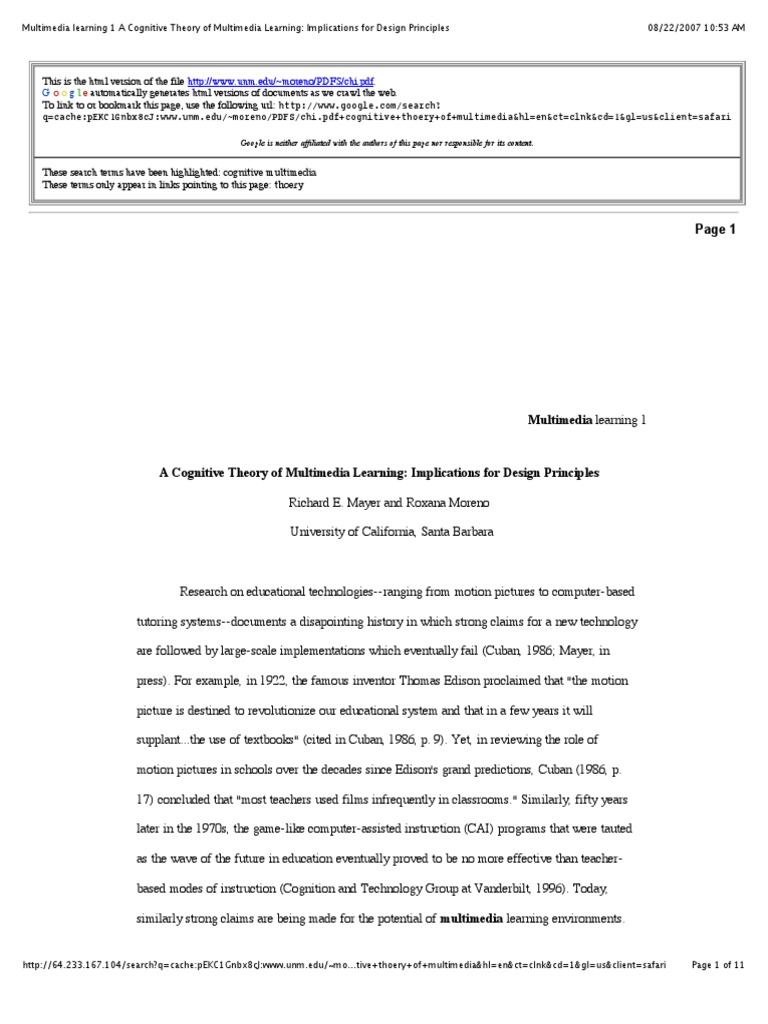 MM Theory | PDF | Multimedia | Educational Psychology