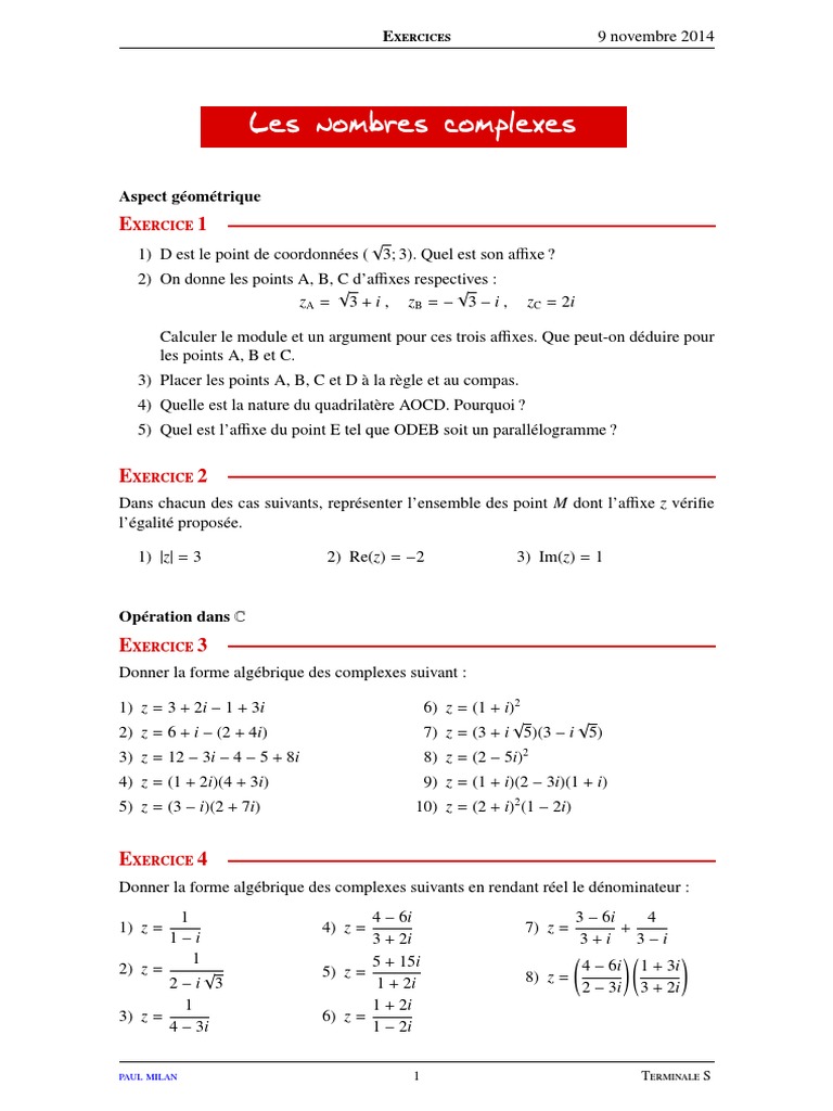 09 Exos Nombres Complexes PDF | PDF | Nombre complexe | Racine carrée