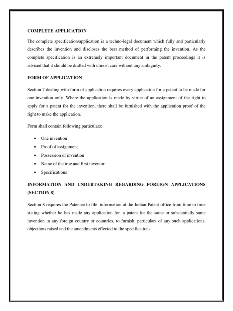Complete Application | PDF | Patent Application | Patent Claim