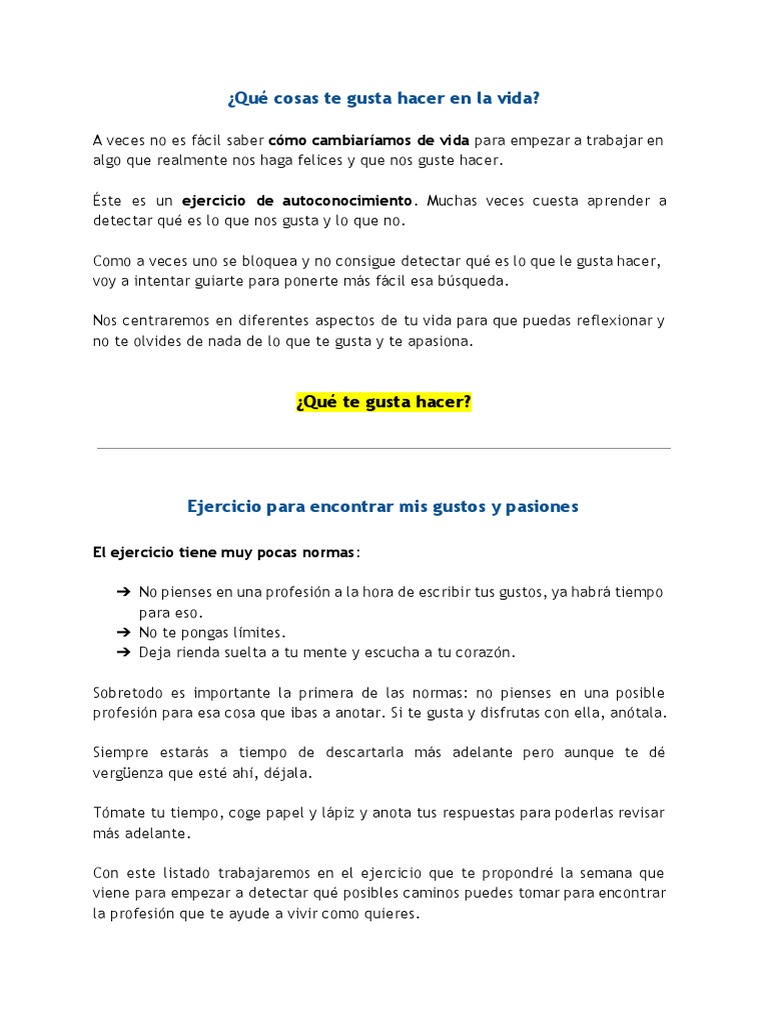 Descubre Lo Que Te Gusta Hacer | PDF | Estilo de vida