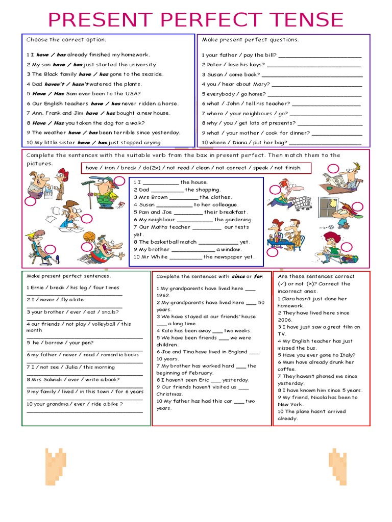 Present Perfect Tense Grammar Drills Icebreakers Oneonone Activities ...