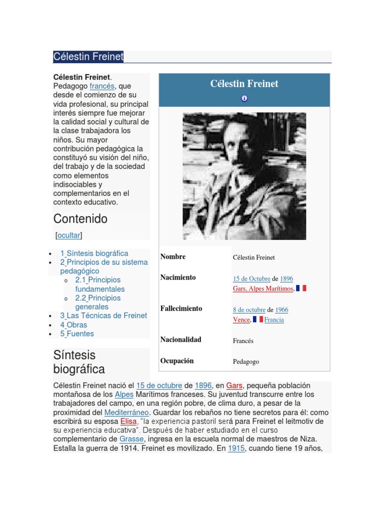 Célestin Freinet BIOGRAFIA | Maestros | Plan de estudios