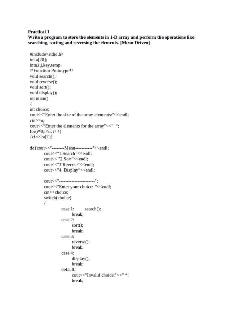 Write A Program To Store The Elements In 1 D Array And Perform The Operations Like Searching