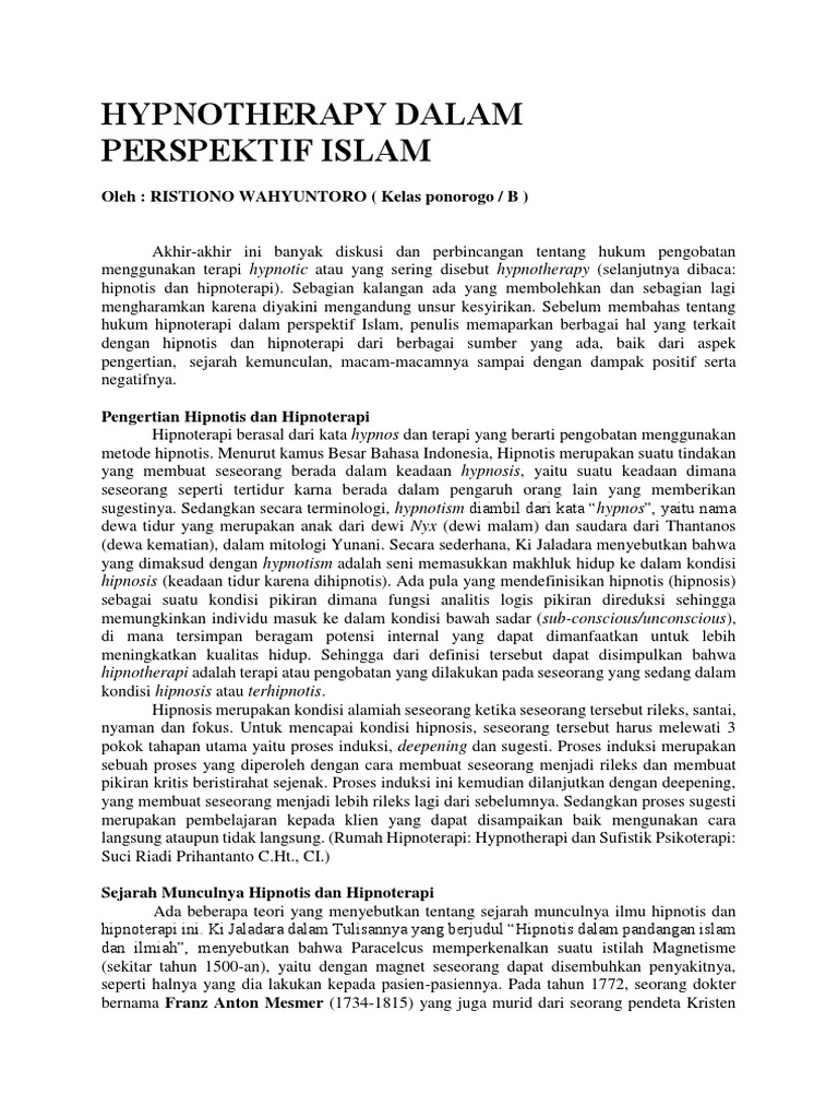 Hukum Hipnoterapi dalam Islam | PDF