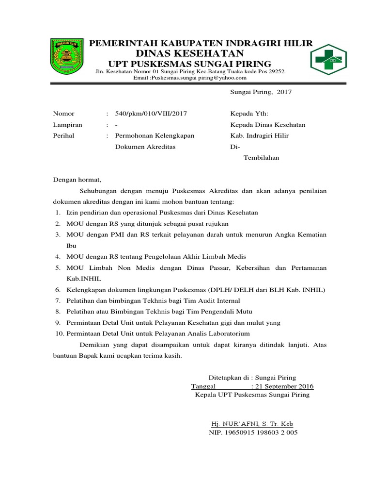 Surat Permohonan Ke Dinkes Mou | PDF