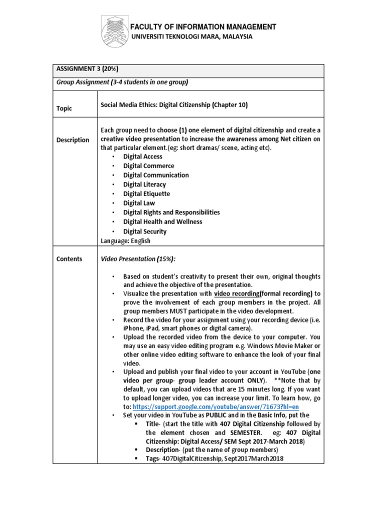 Group Project Assignment Imc407 | PDF | Video | Media Technology