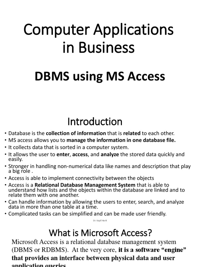 DBMS Using MS Access | PDF | Microsoft Access | Databases