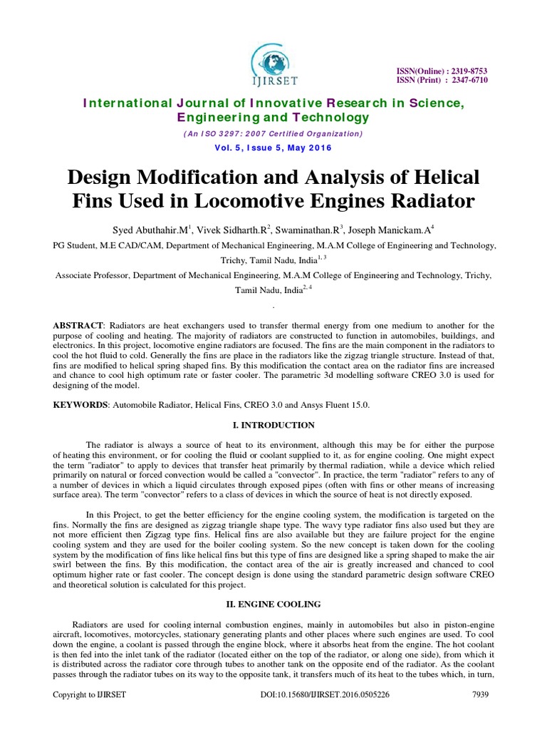 Helical Fins | PDF | Radiator | Thermodynamics