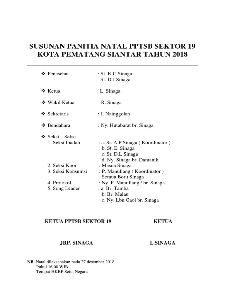 Susunan Panitia Natal PPTSB Sektor 19 | PDF