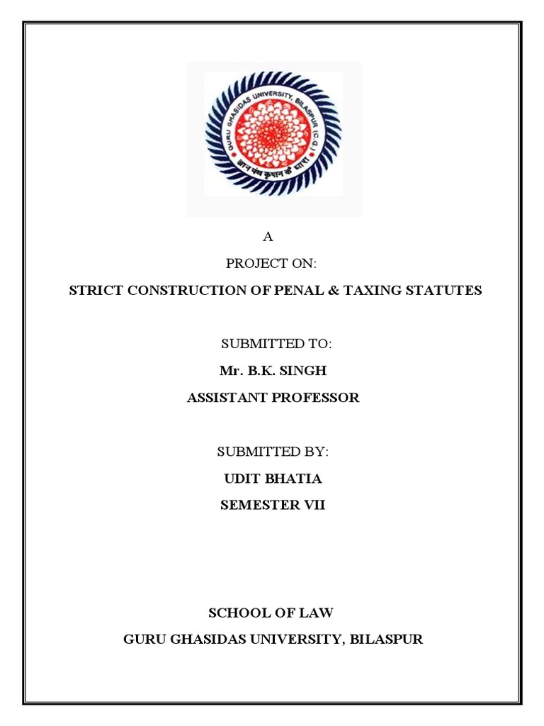 Strict Construction of Penal and Taxing Statutes | PDF | Mens Rea ...