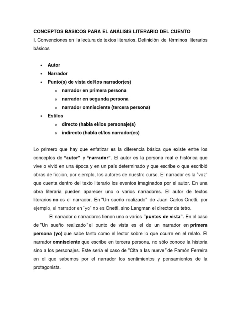 Conceptos Básicos para El Análisis Literario Del Cuento | PDF | Narración