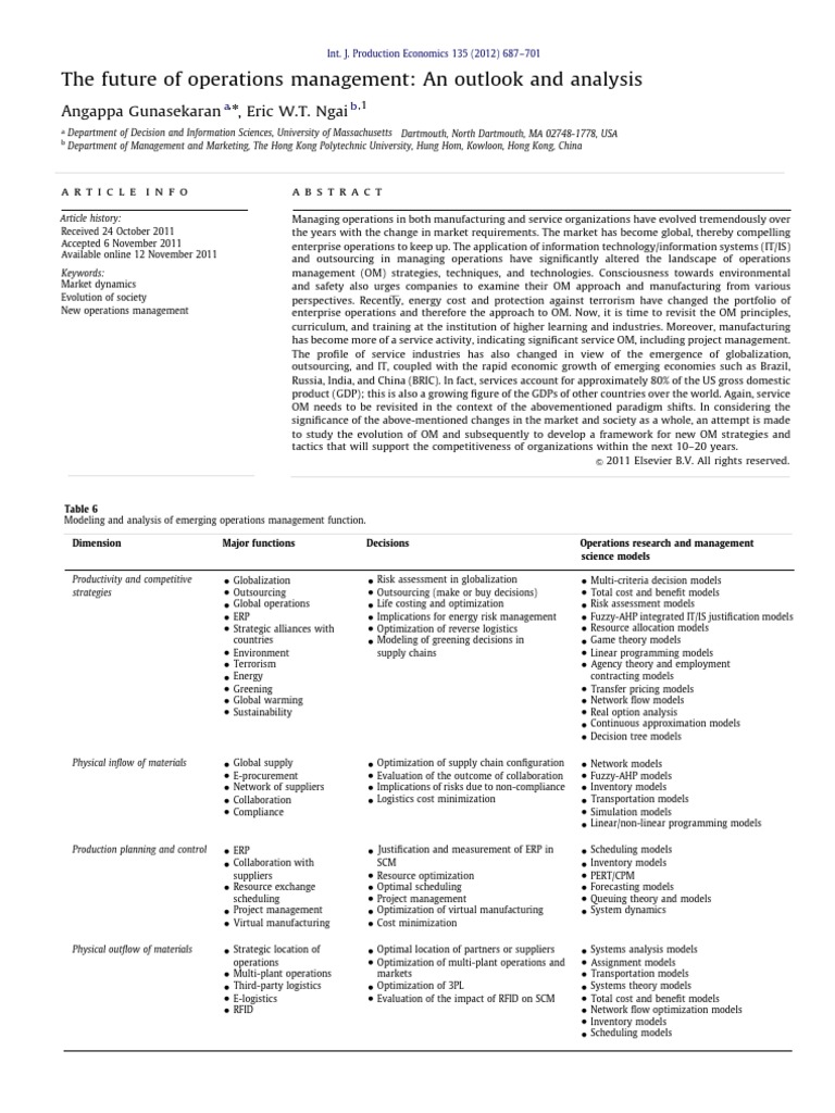 The Future of Operations Management | PDF | Logistics | Supply Chain