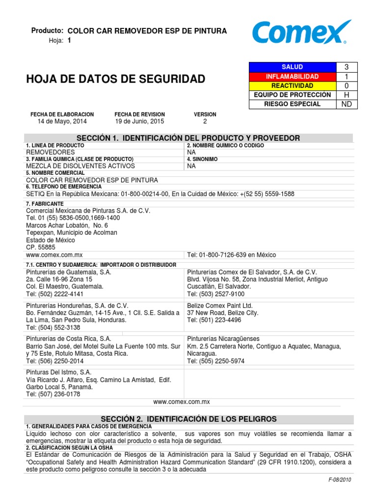 Color Car Removedor Especial de Pintura Seguridad | PDF | Agua | Amoníaco