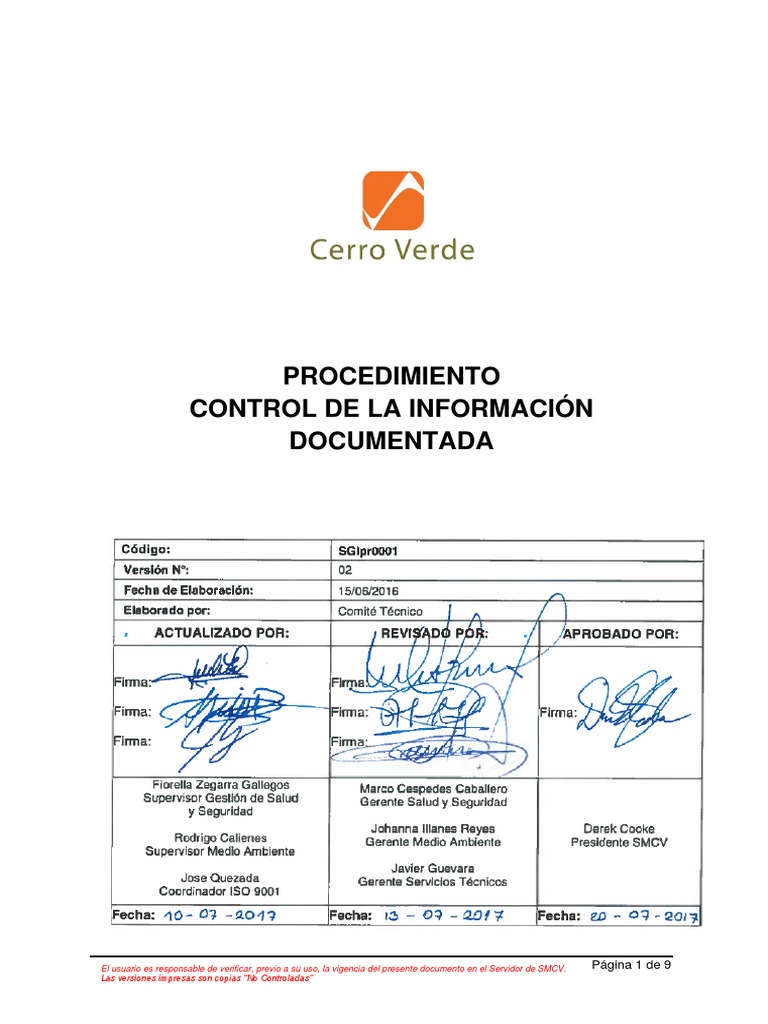 SGIpr0001 - Control de La Información Documentada v02 | PDF | Servidor ...