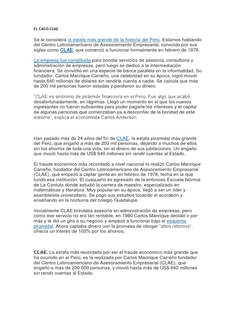 La estafa CLAE y Carlos Manrique | PDF | Economias | Negocios (general)