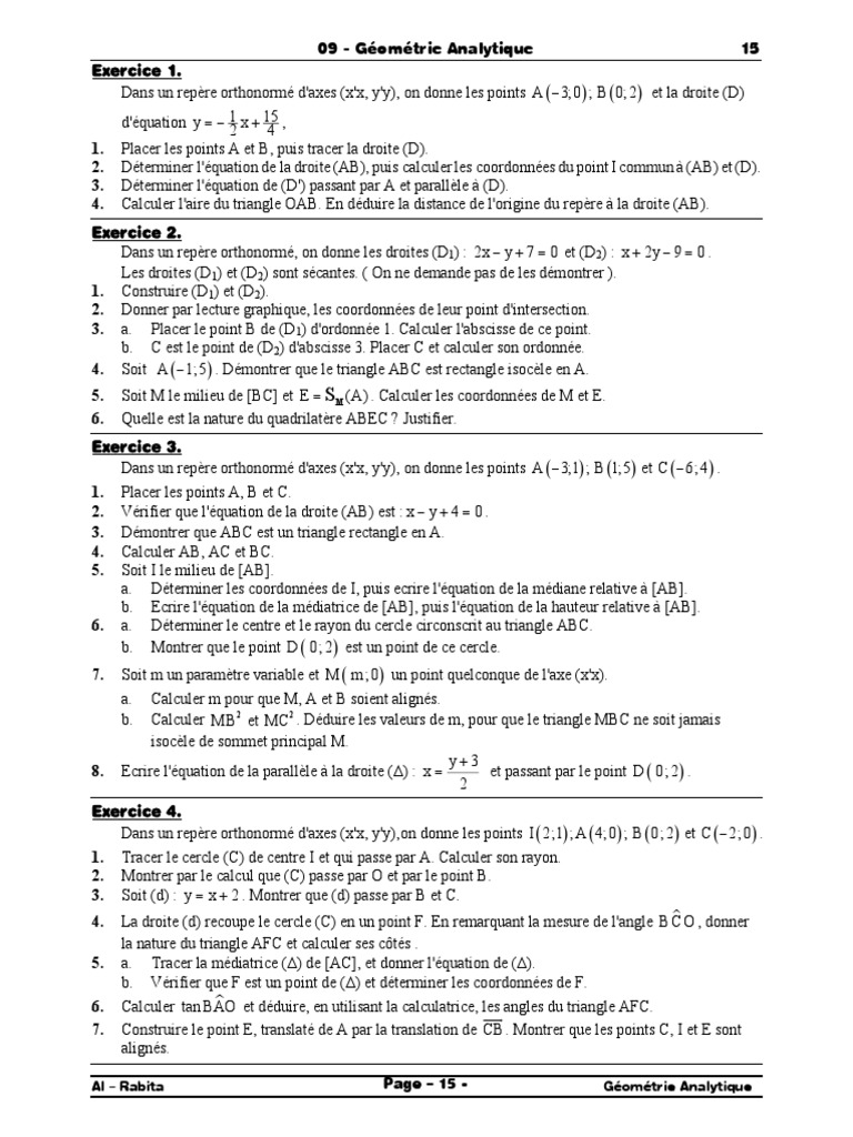 09 Geometrie Analytique | PDF | Cercle | Triangle