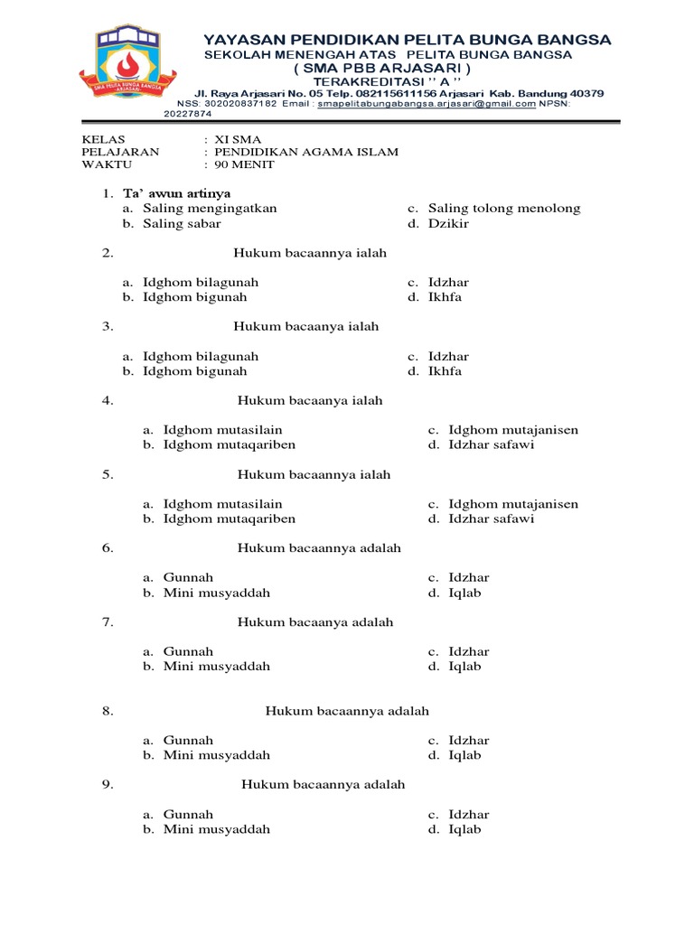 Soal Agama Kelas Xi Pak Beni | PDF