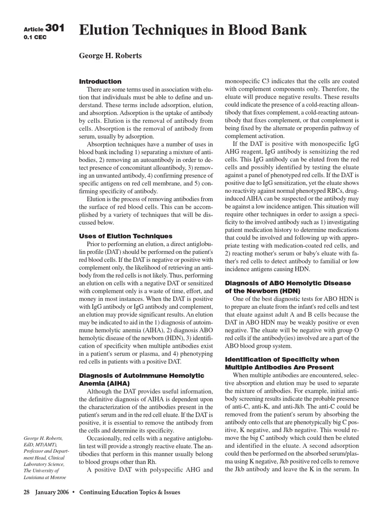 Elution Techniques in Blood Banking: Separating Antibodies for ...