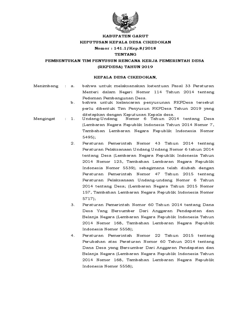 SK Tim Penyusun Rkpdesa 2019 | PDF