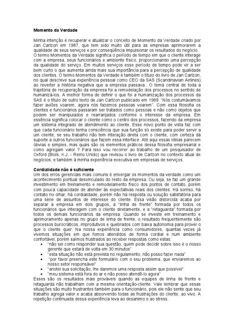 Atualização do Momento da Verdade | PDF | Qualidade (negócios) | Verdade