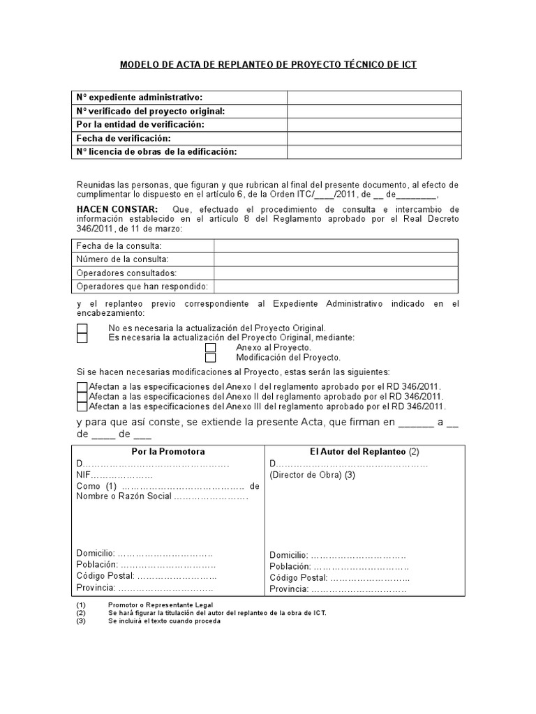 Acta de Replanteo ICT | PDF | Derecho | Tecnología