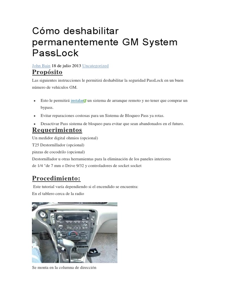 Cómo Deshabilitar Permanentemente GM System PassLock | PDF | Informática y tecnología de la ...