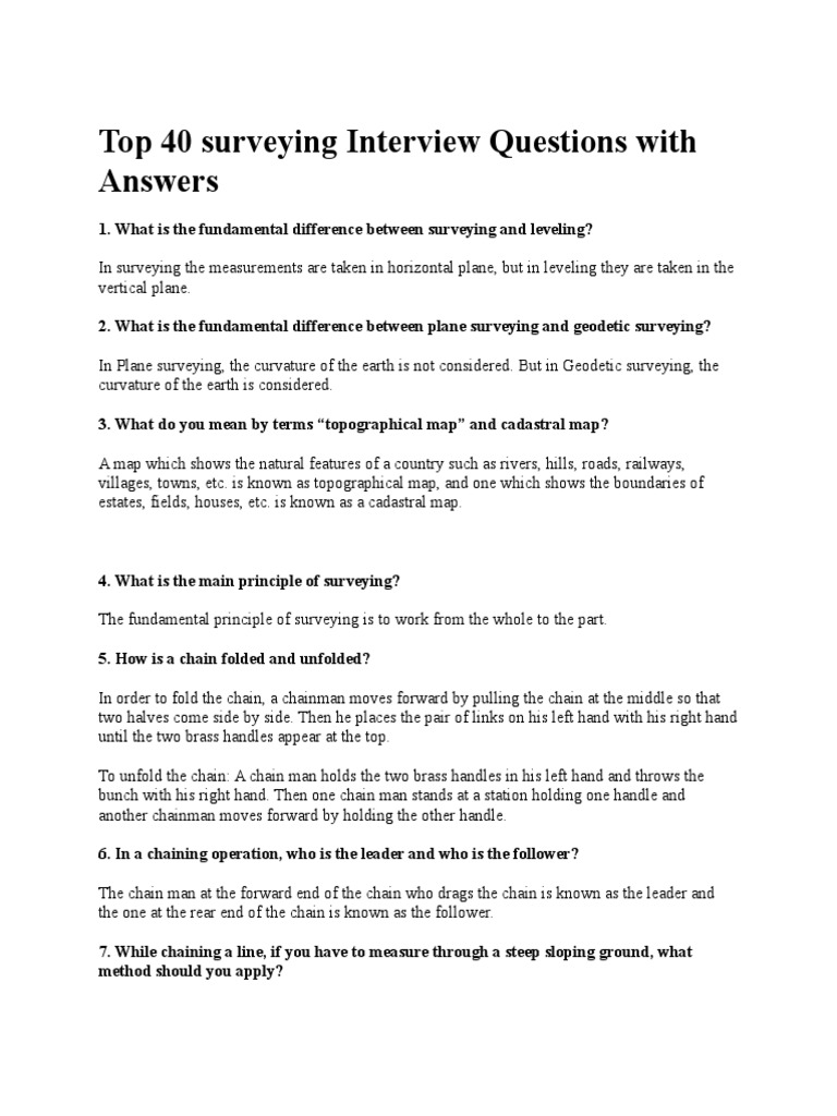 Top 40 Surveying Interview Questions With Answers | PDF | Surveying ...